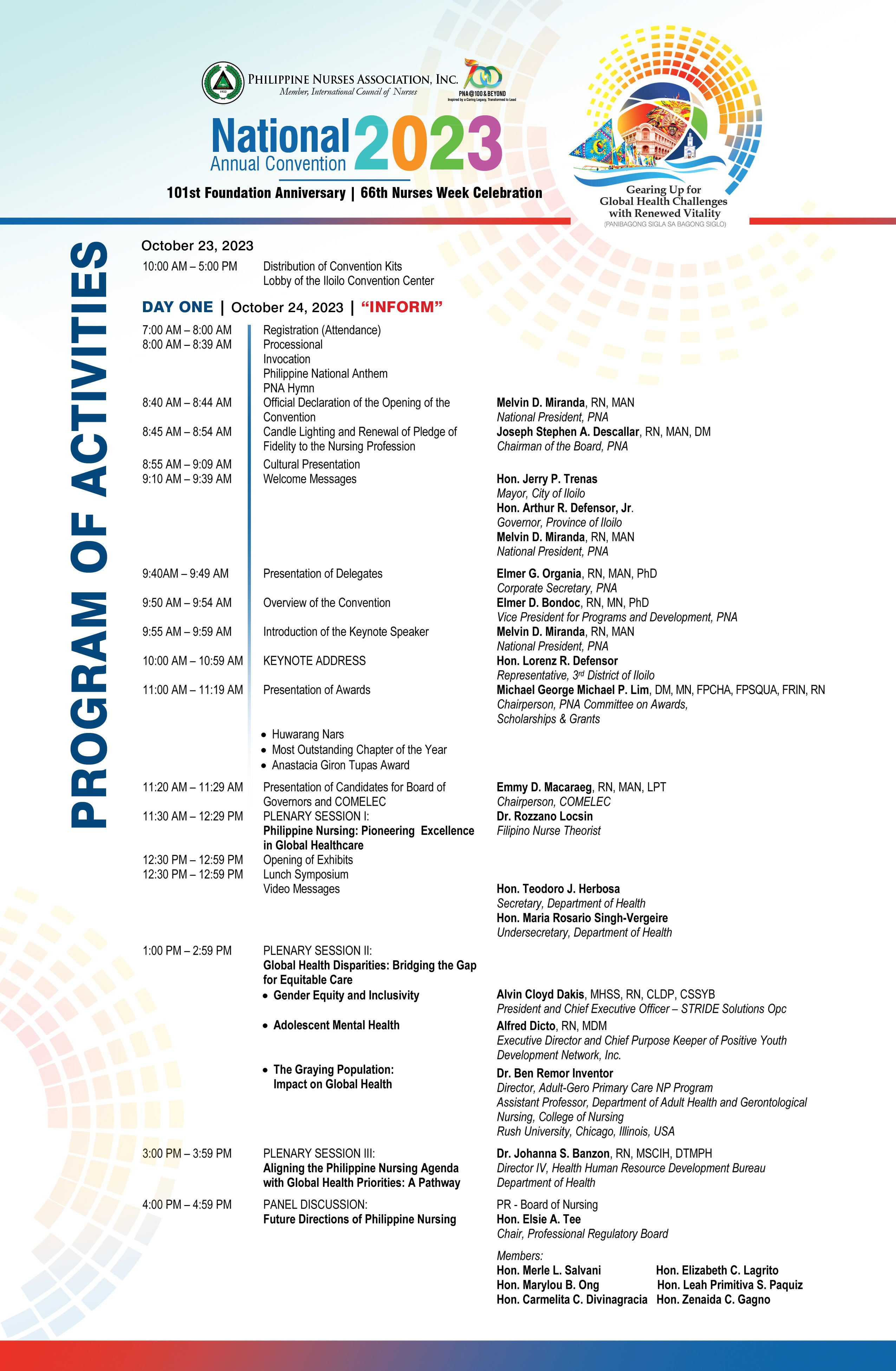 Schedule of PNA's seminars / trainings