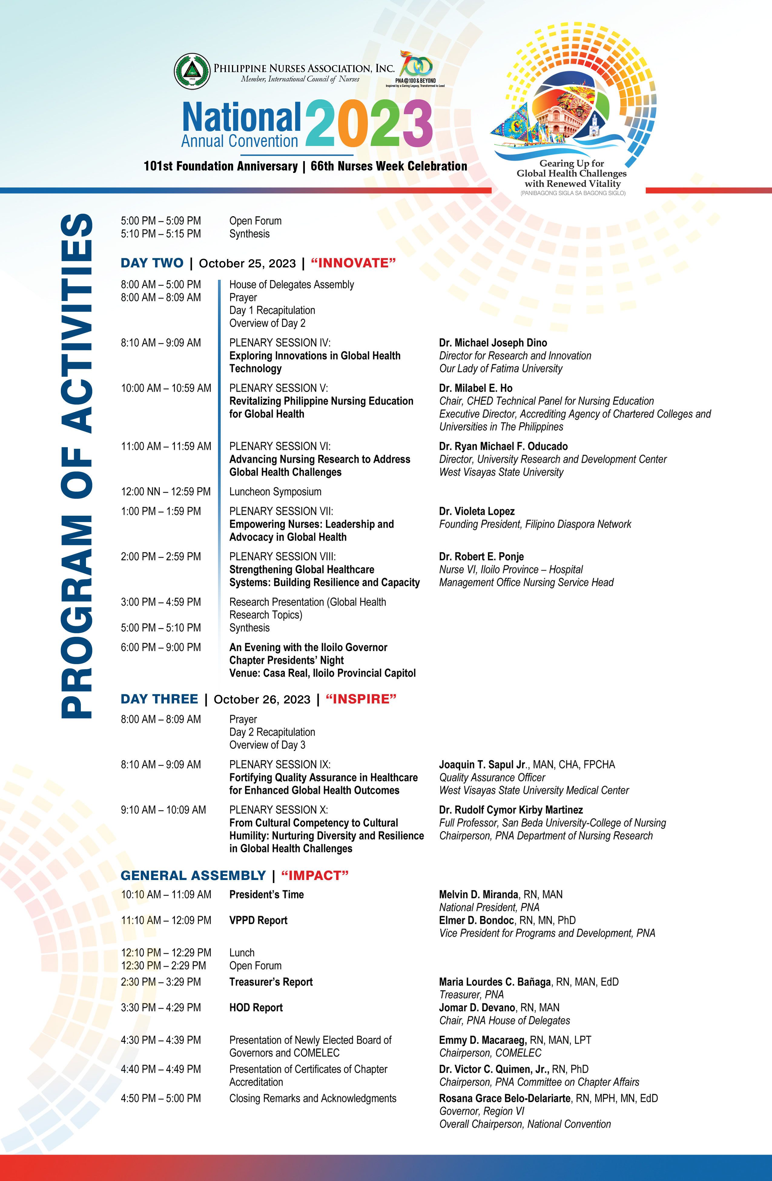 Schedule of PNA's seminars / trainings